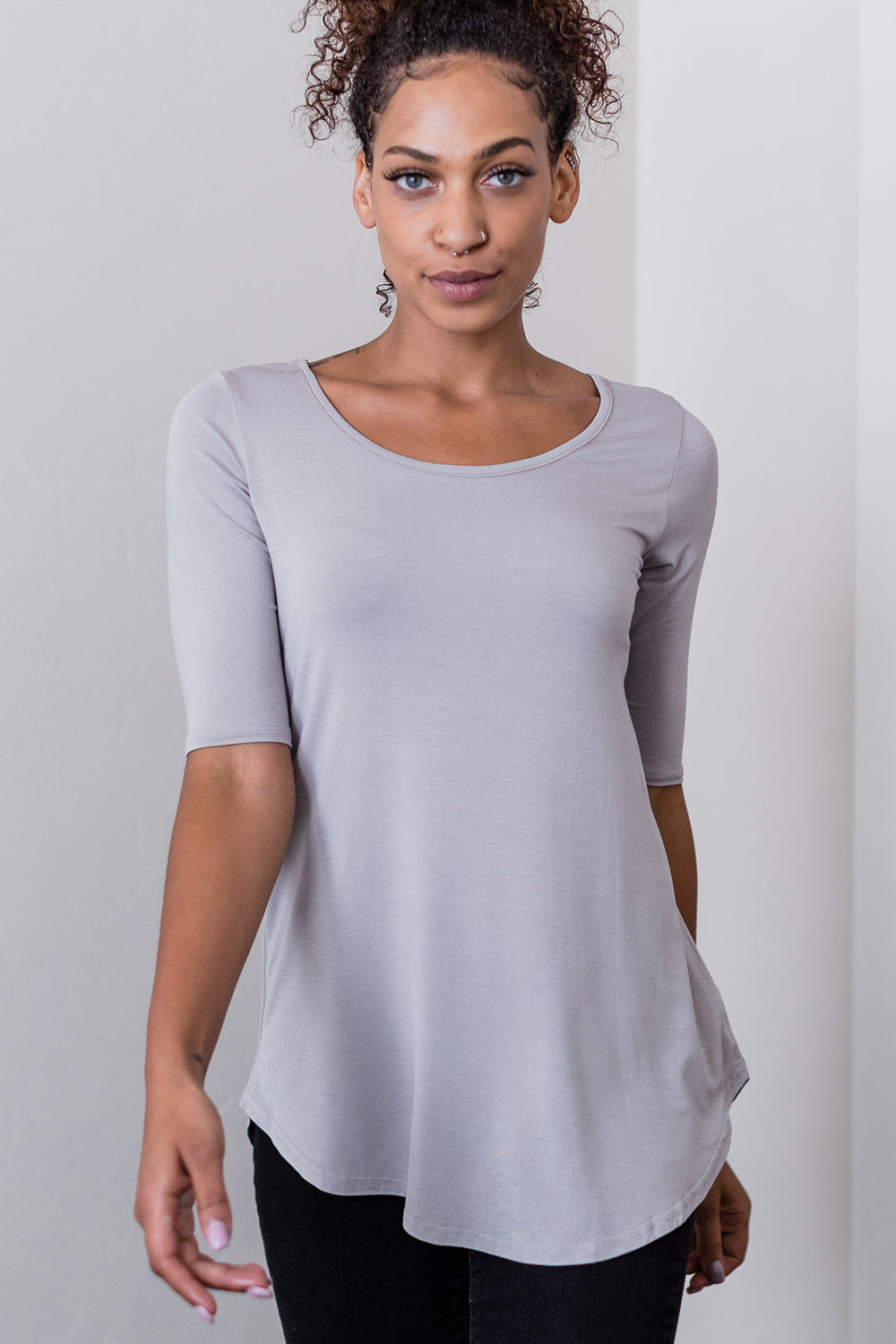 Sandy: Relaxed Fit Bamboo Top with Scoop Neck by YALA